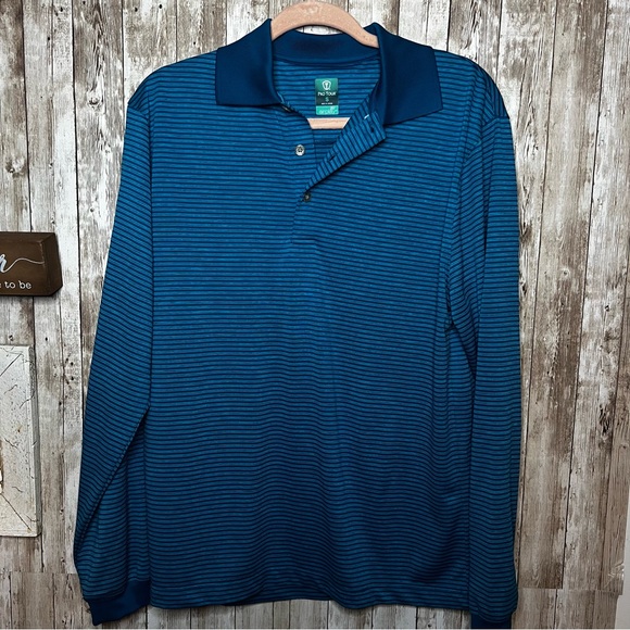 pro tour | Shirts | Mens Blue Striped Polo Shirt | Poshmark